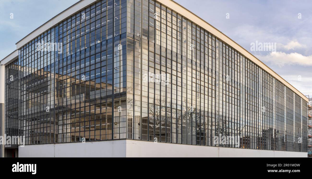 glass curtain wall on the façade, bauhaus school, Dessau, Federal ...