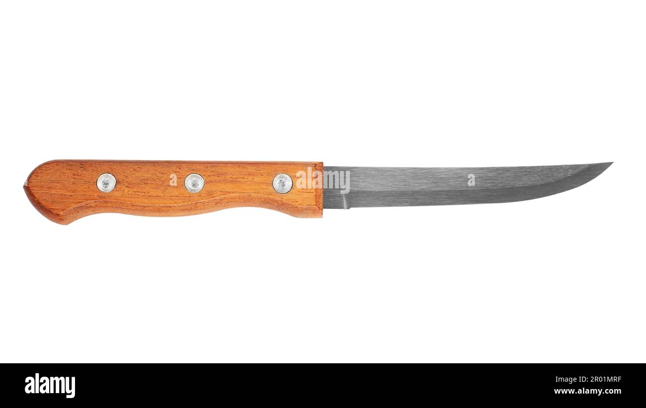 Old kitchen knife with wooden handle. Isolated on white background ...