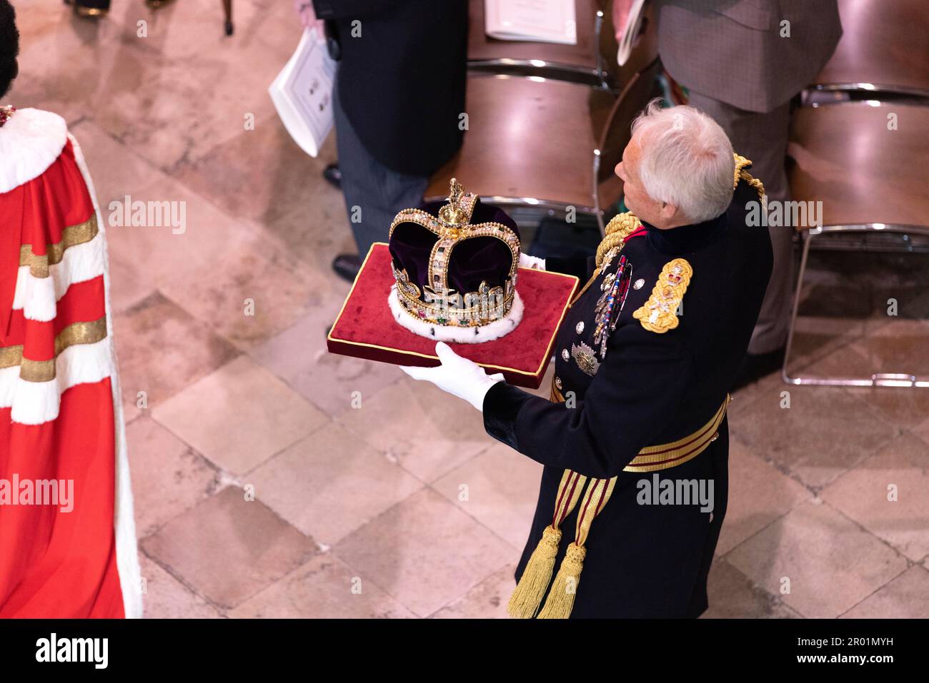 Nicholas Lyons, Lord Mayor of the City of London, carries the St Edward ...