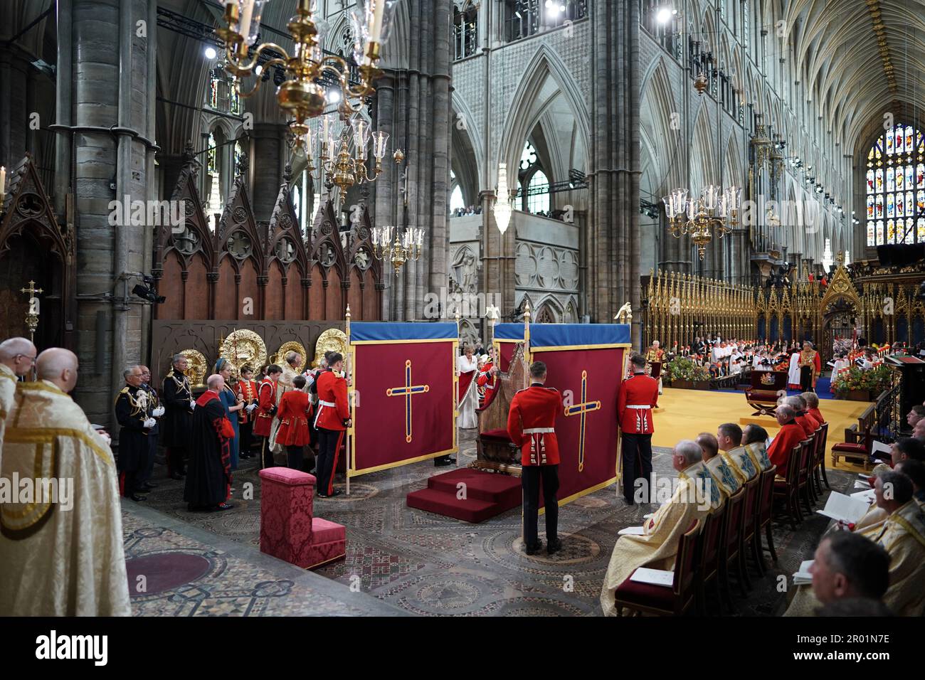 Screens are put in place at the coronation ceremony of King Charles III ...