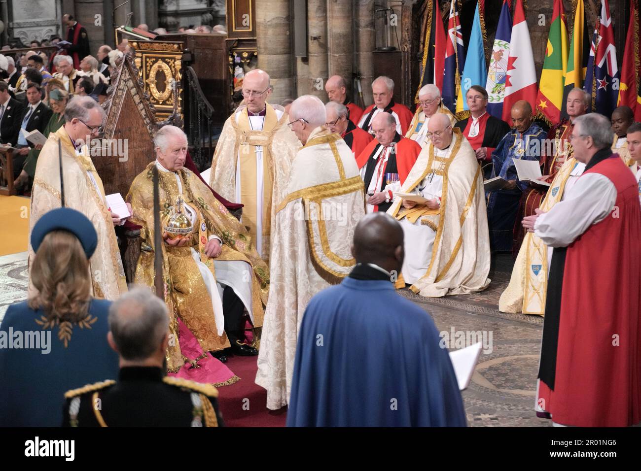 King Charles III holds the Sovereign Orb during his coronation ceremony ...