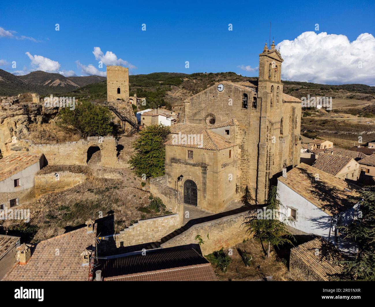 castle and church of San Salvador, Luesia medieval village, Cinco ...