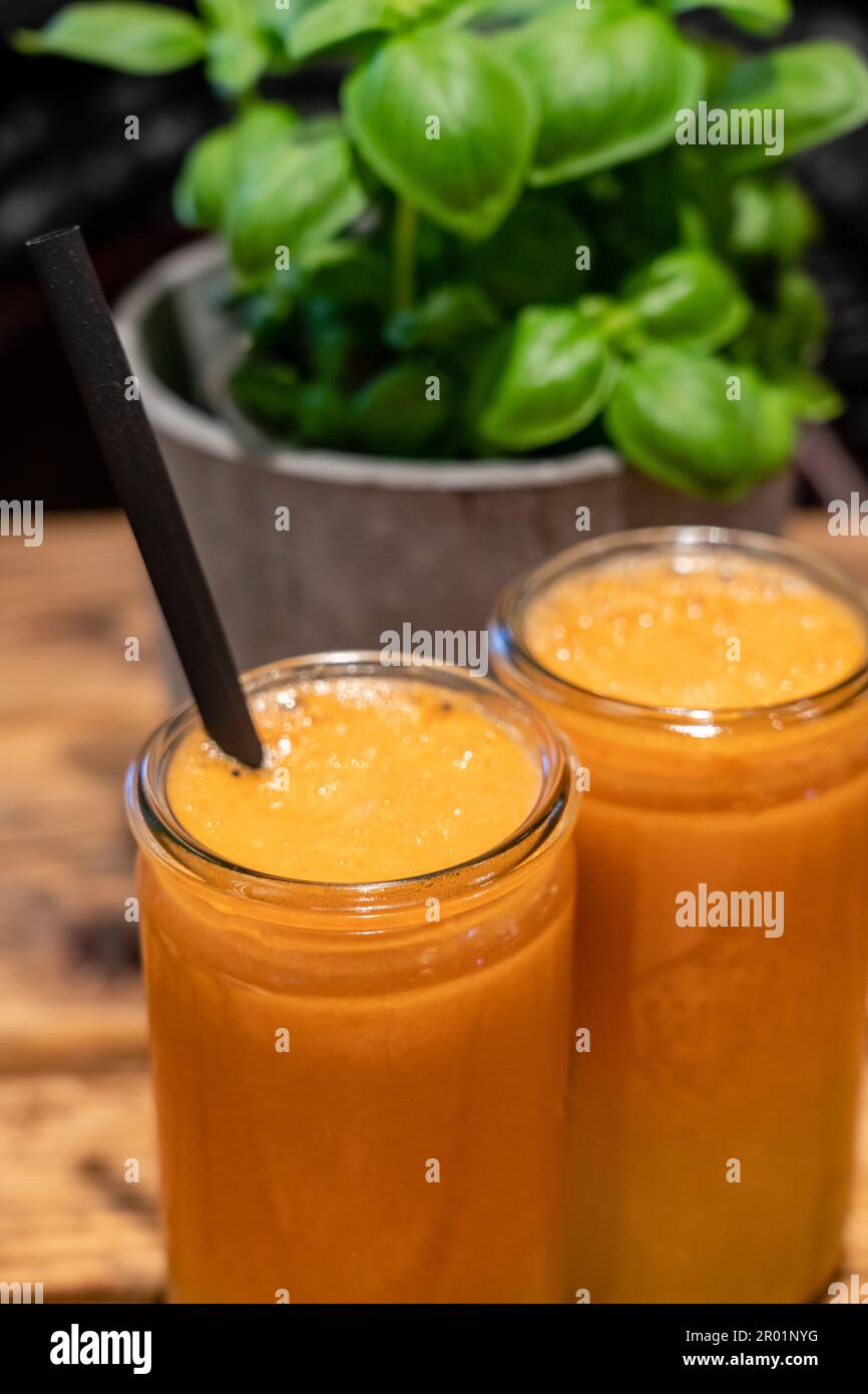 carrot, orange and mango smoothie, Berlin, Federal Republic of Germany ...