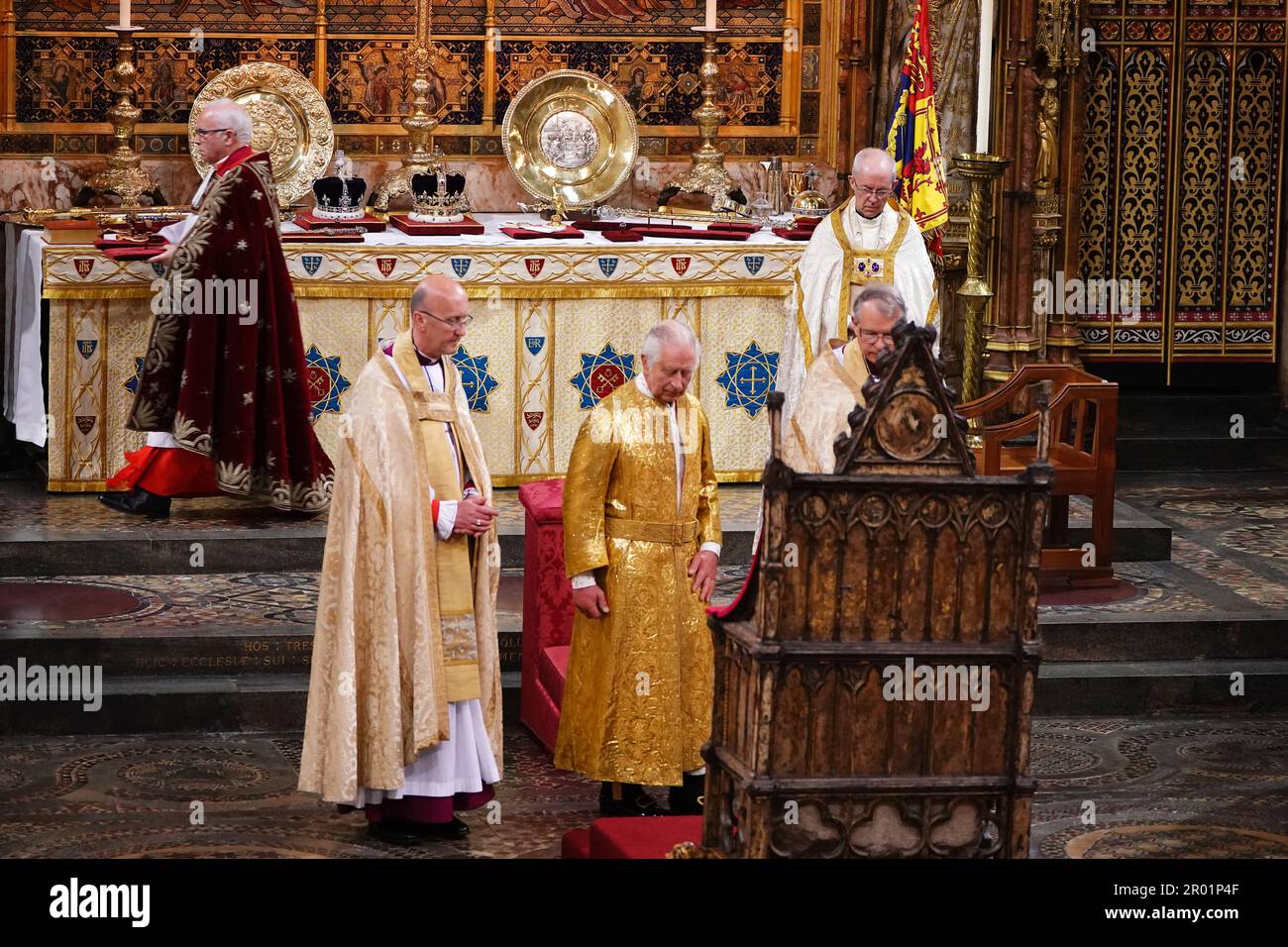 King Charles III during his coronation ceremony in Westminster Abbey ...