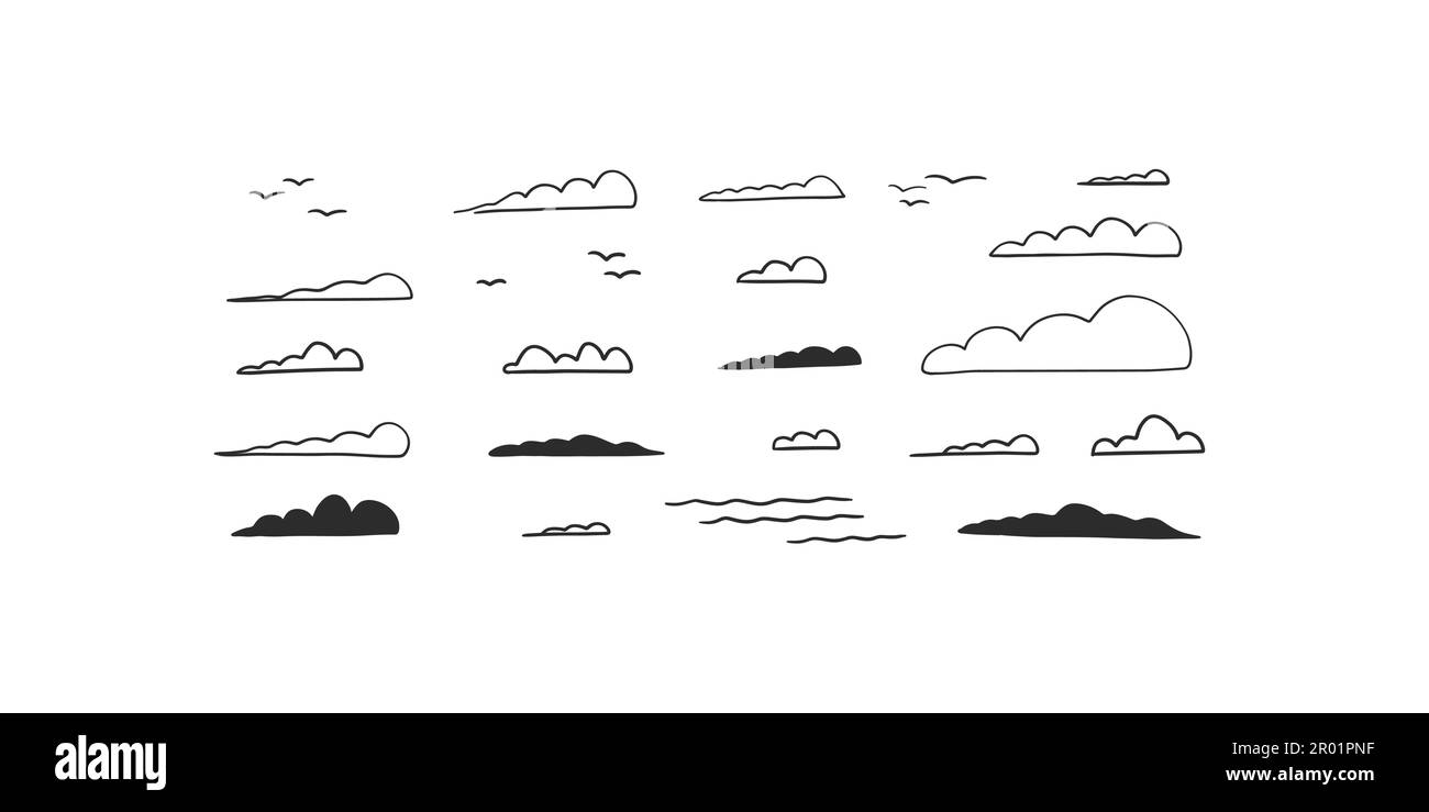 Hand drawn vector abstract graphic line collection set with diverse ...