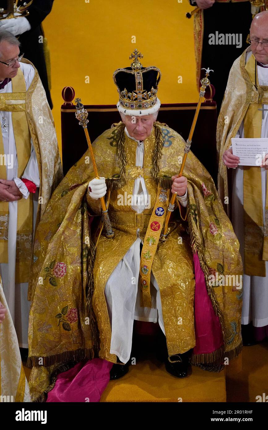 King Charles III receives The St Edward's Crown during his coronation ...