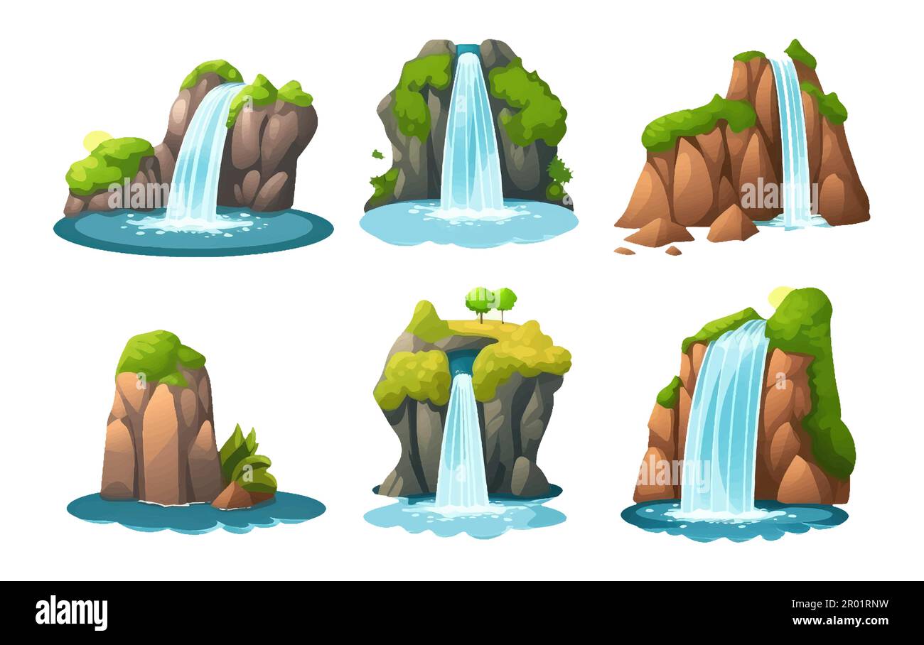 ui set vector illustration of waterfall isolated on white background ...