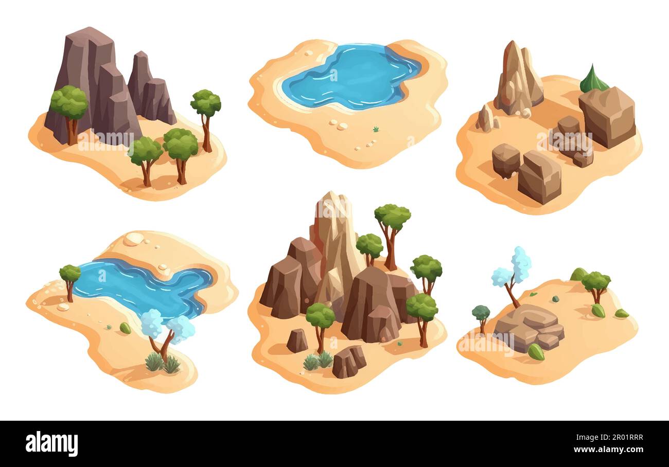 ui set vector illustration of isometric flying desert island isolated ...