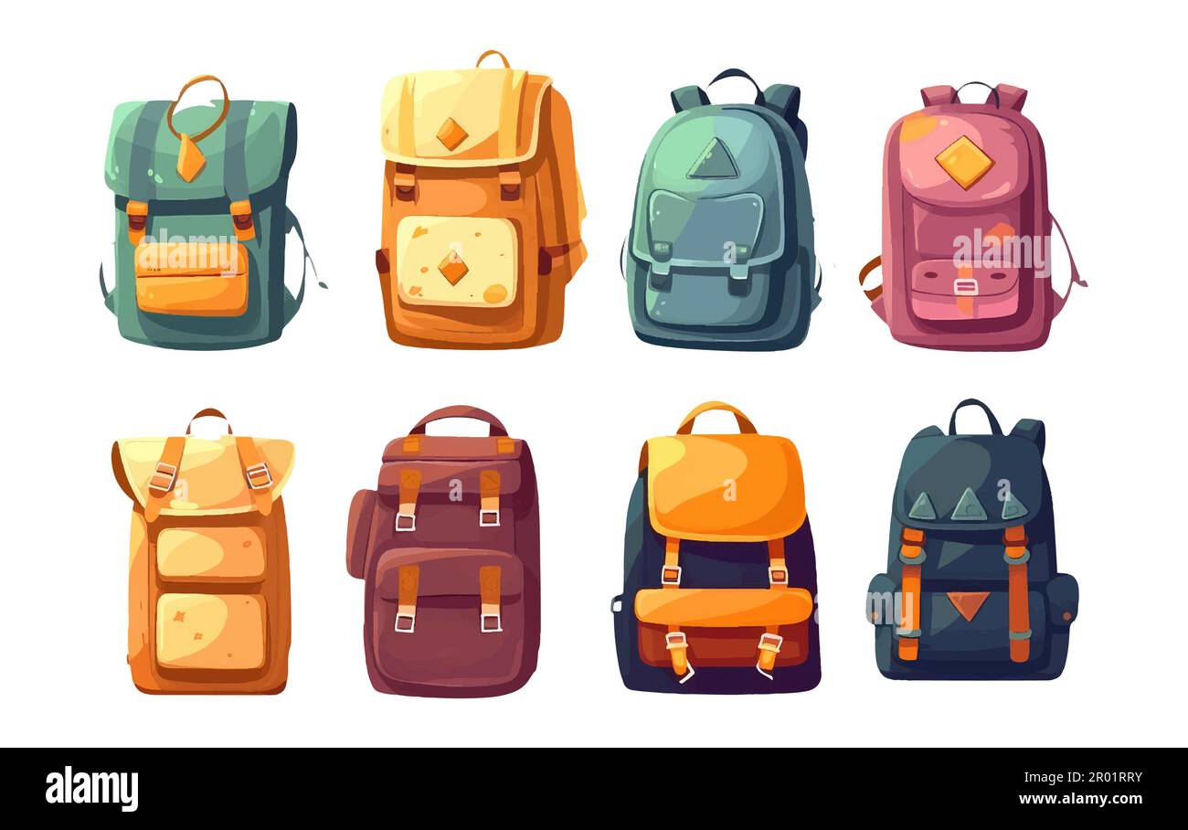 ui set vector illustration of school backpack isolated on white ...
