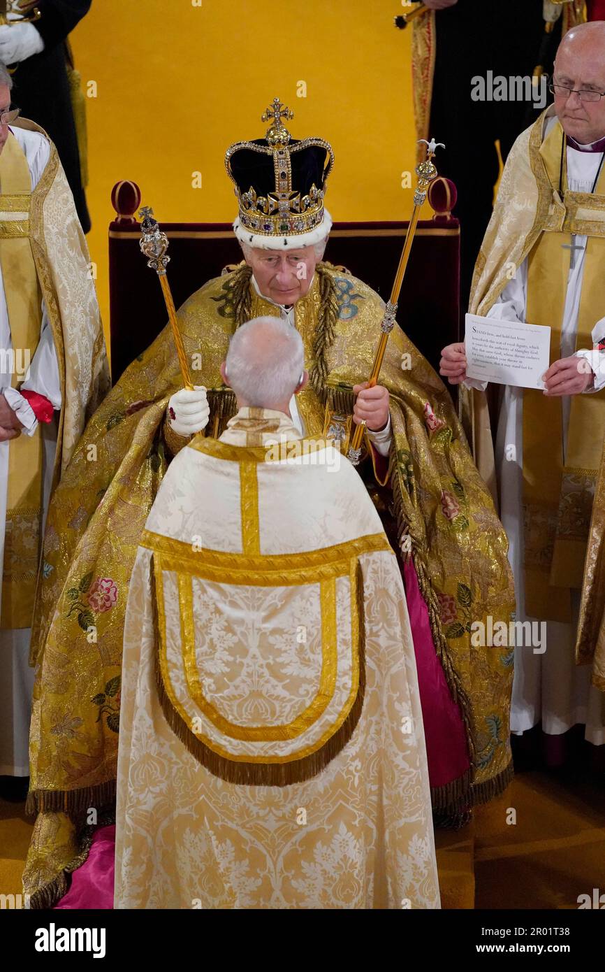 King Charles III receives The St Edward's Crown during his coronation ...
