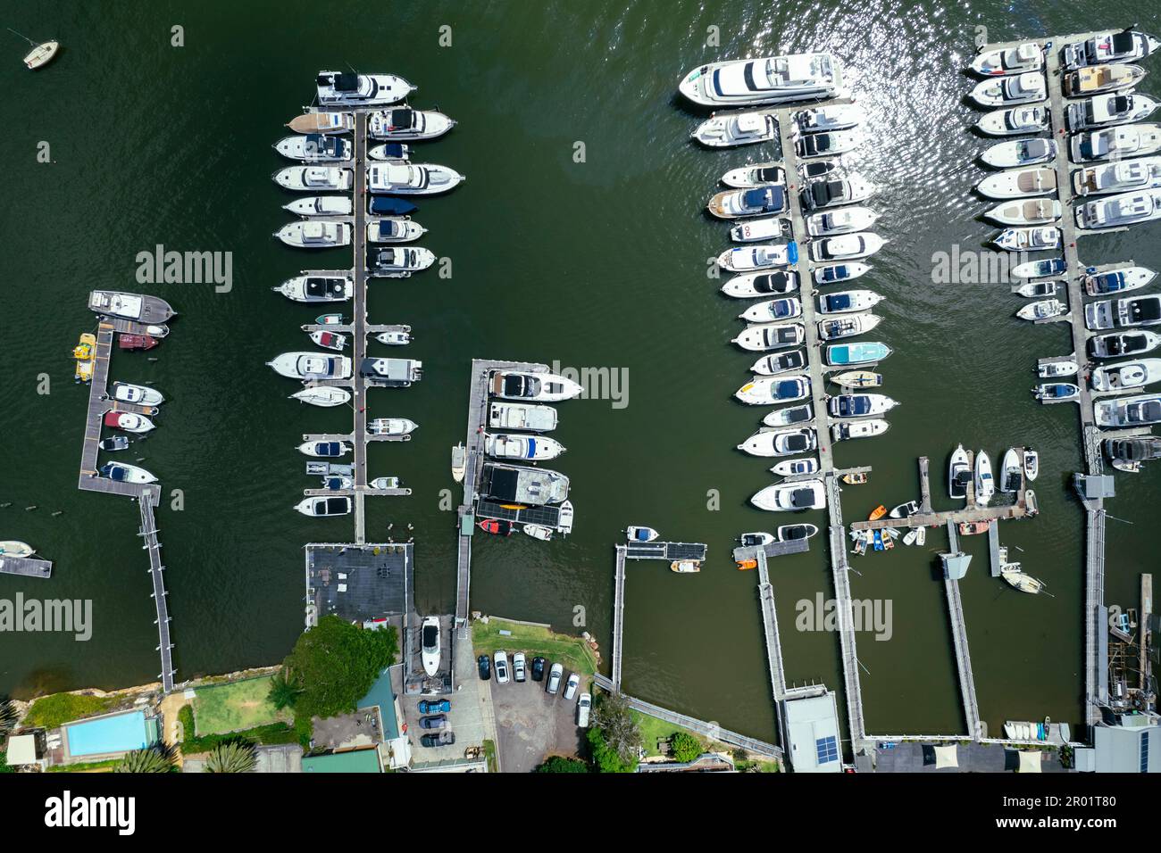An aerial view of the Brooklyn Marinas in the daylight in Sydney ...