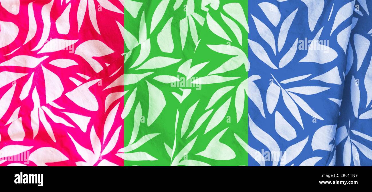 Banner of floral cloth pattern in pink, green and blue colors ...