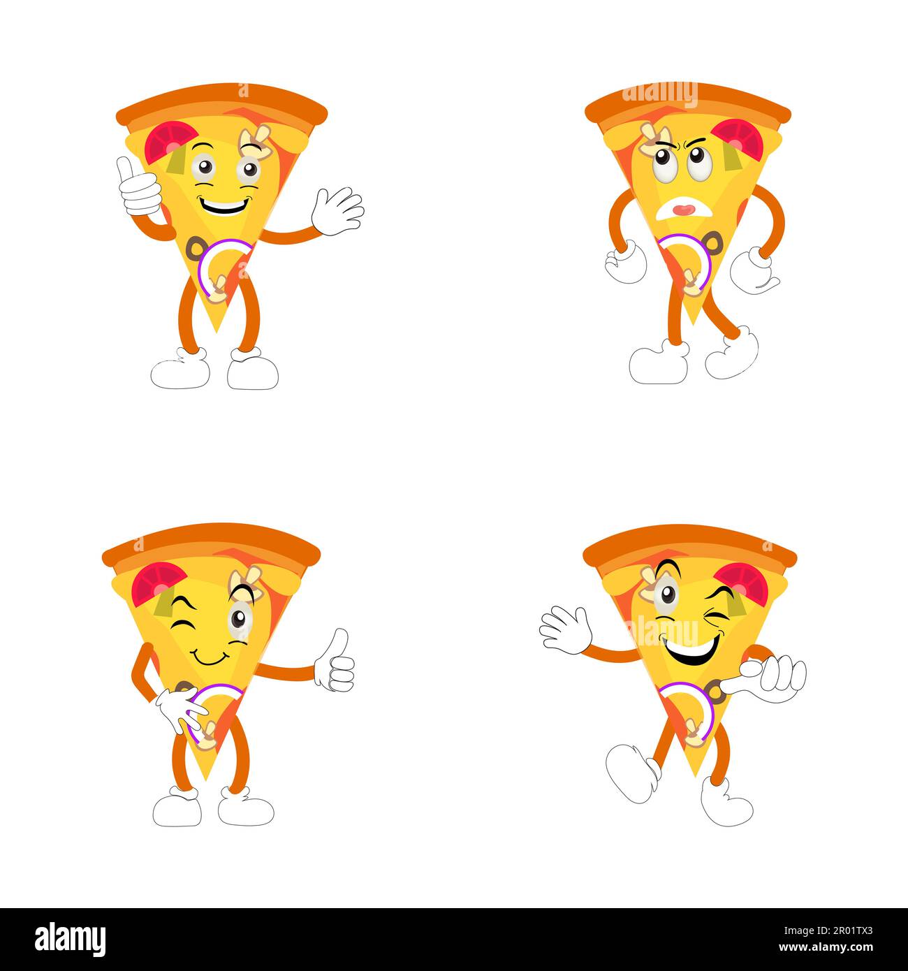 Pizza Cartoon Character, modern vector template set of mascot ...