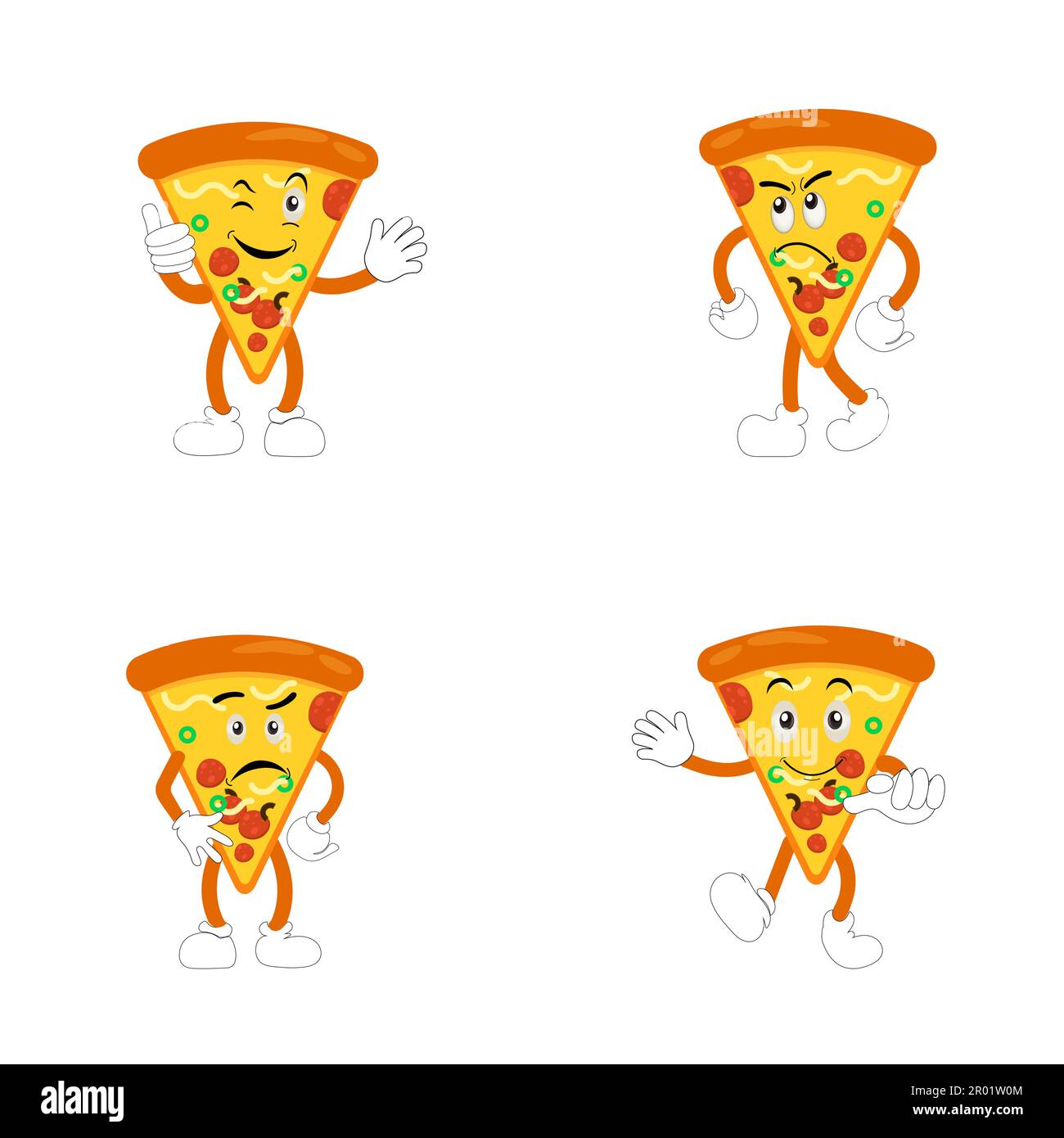 Pizza Cartoon Character, modern vector template set of mascot ...