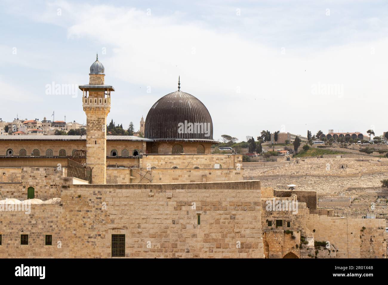 Al-Aqsa Mosque - Temple Mount, Jerusalem. Aqsa Mosque and Maghariba minaret of old city of ...