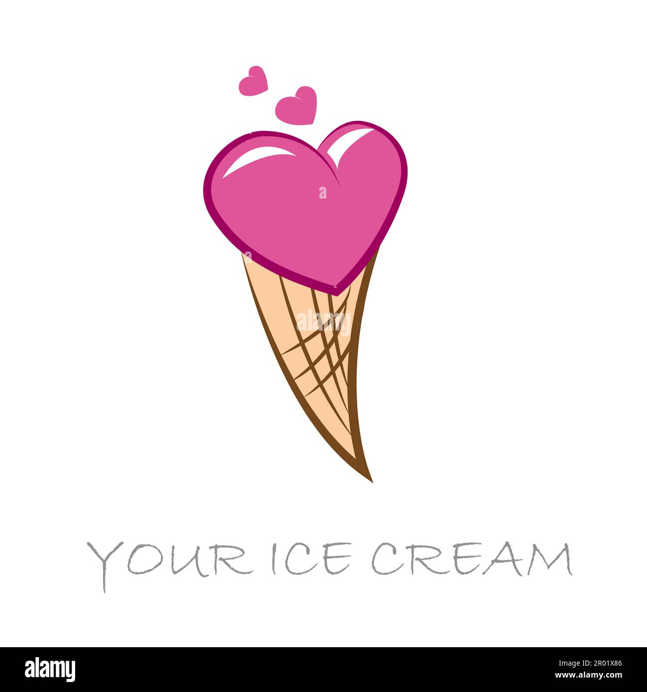 Love summer. Pink ice cream in heart shape in the waffle cone. Vector ...