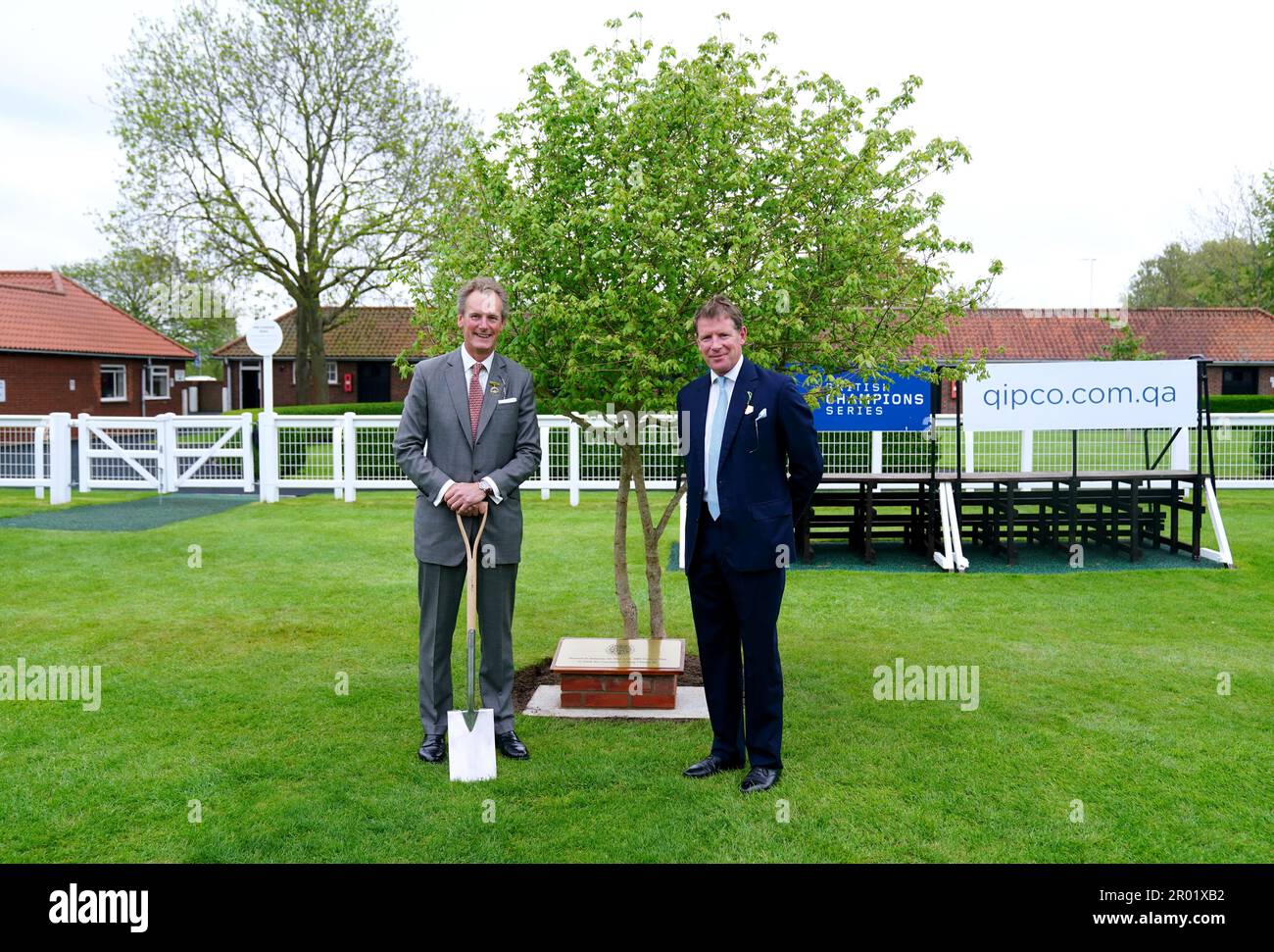 Jockey club steward William Wyatt (left) and David Redvers pose for a ...