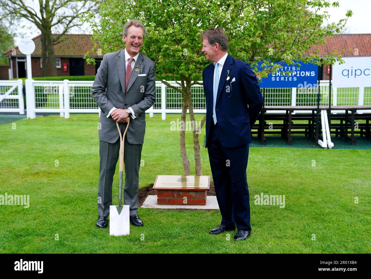 Jockey club steward William Wyatt (left) and David Redvers pose for a ...