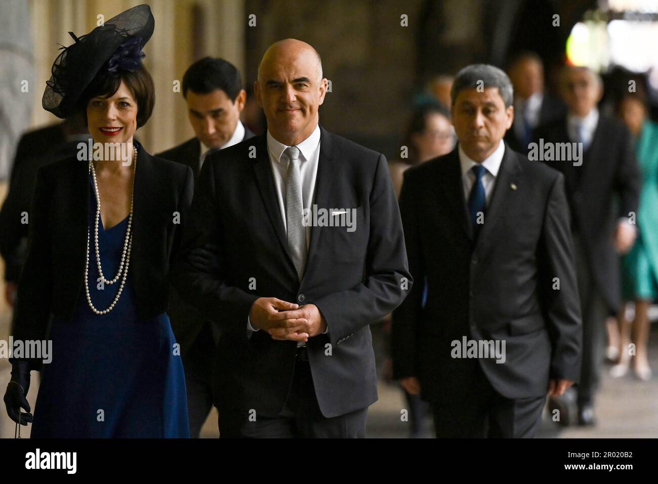 Switzerland's President Alain Berset (centre) and his wife Muriel ...