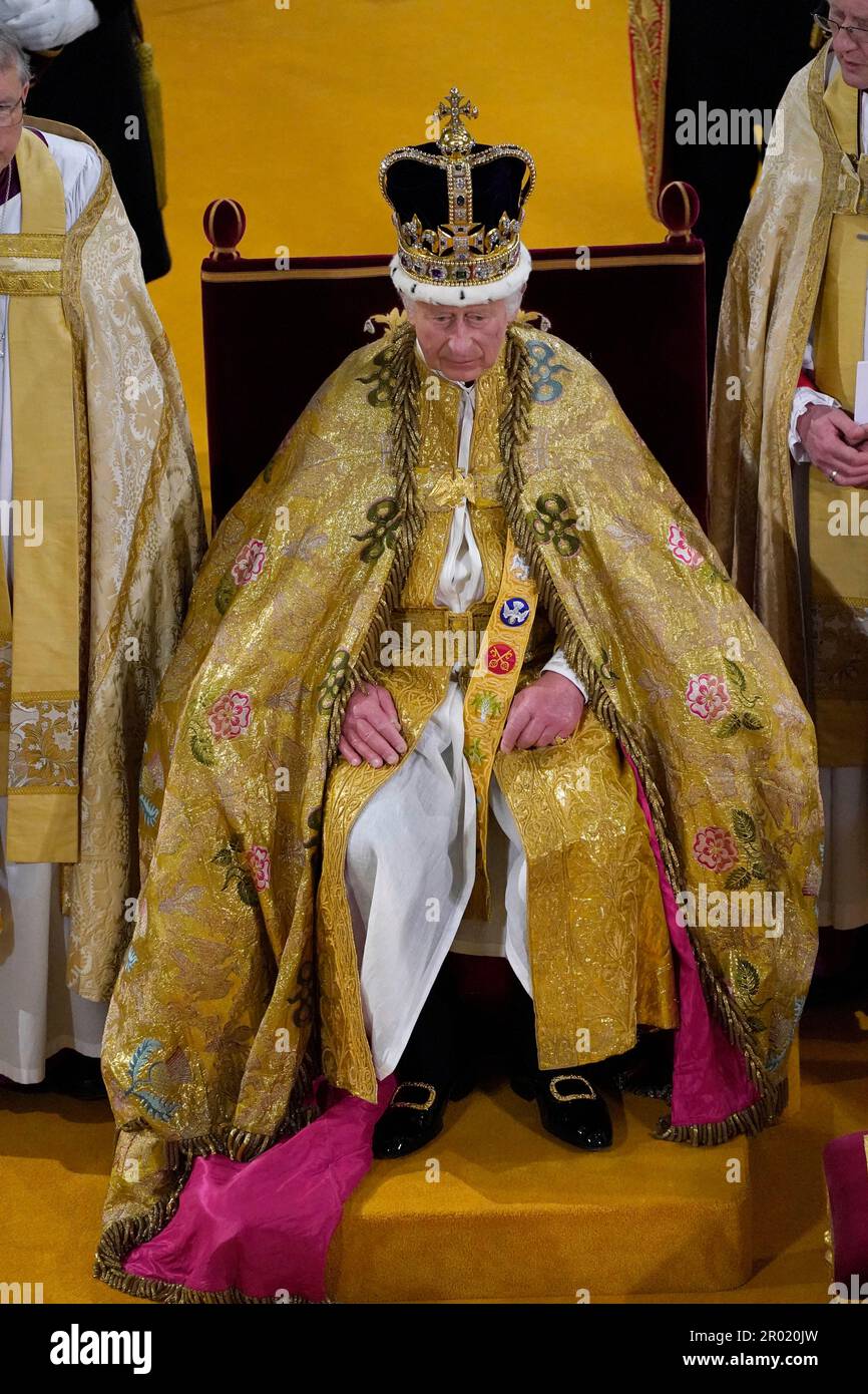 King Charles III wearing the St Edward's Crown during the coronation ...