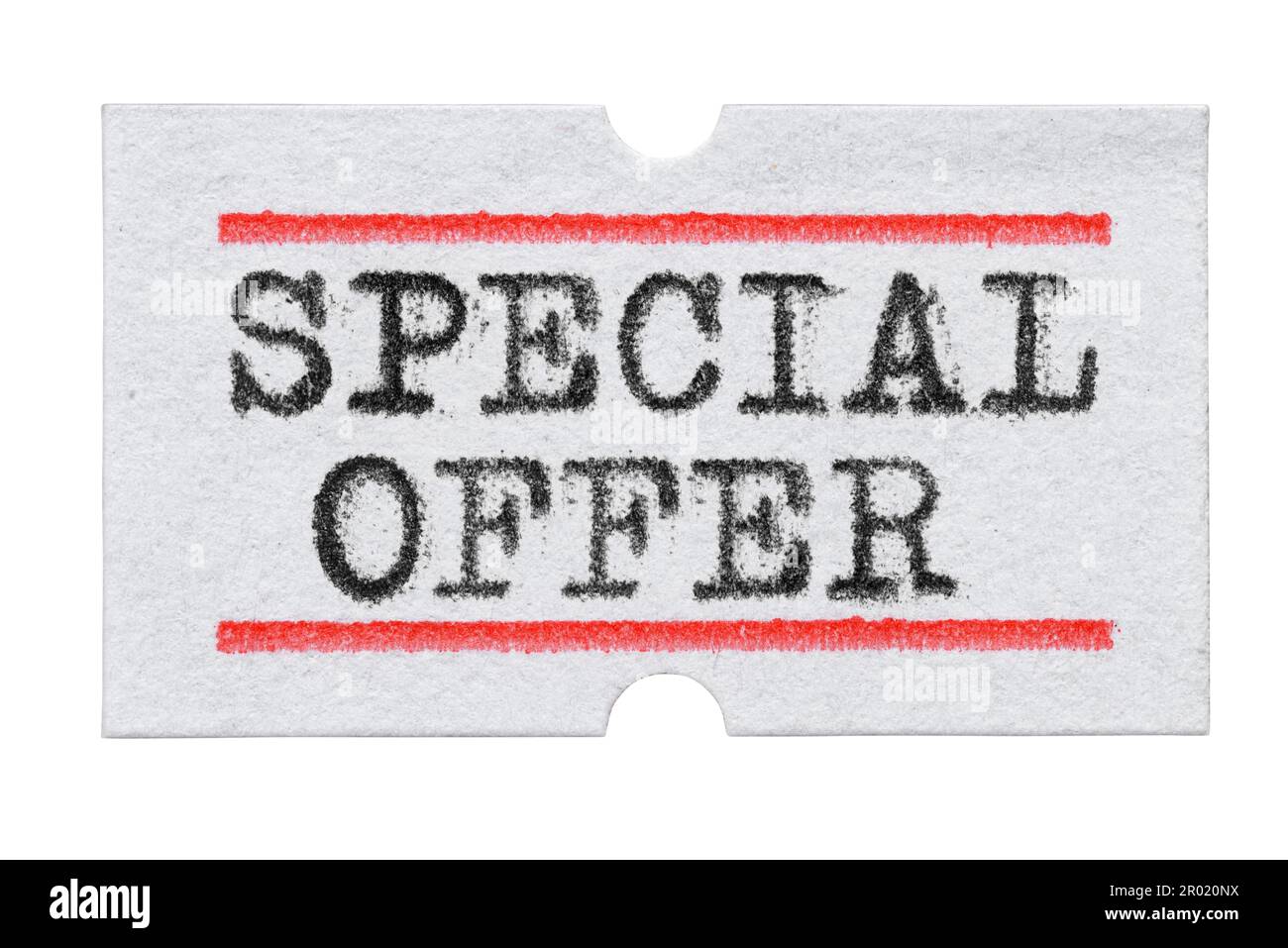 Special Offer printed with typewriter font on price tag sticker ...