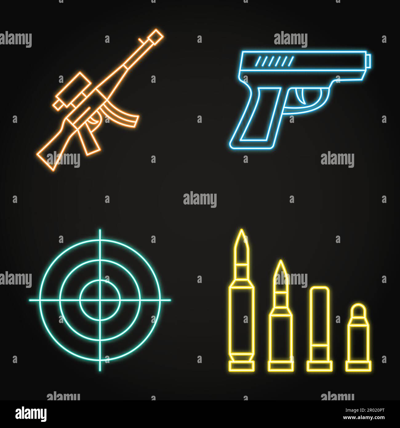 Firearms neon icon set in line style. Military weapon symbols ...