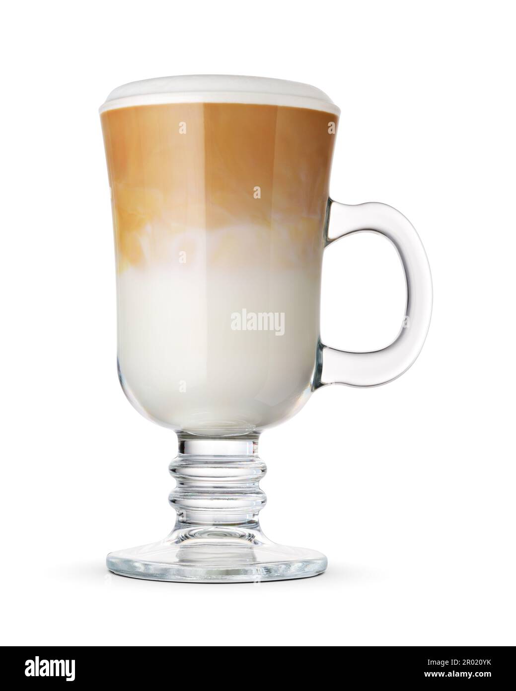 Latte coffee and milk drink in a transparent glass cup isolated on ...