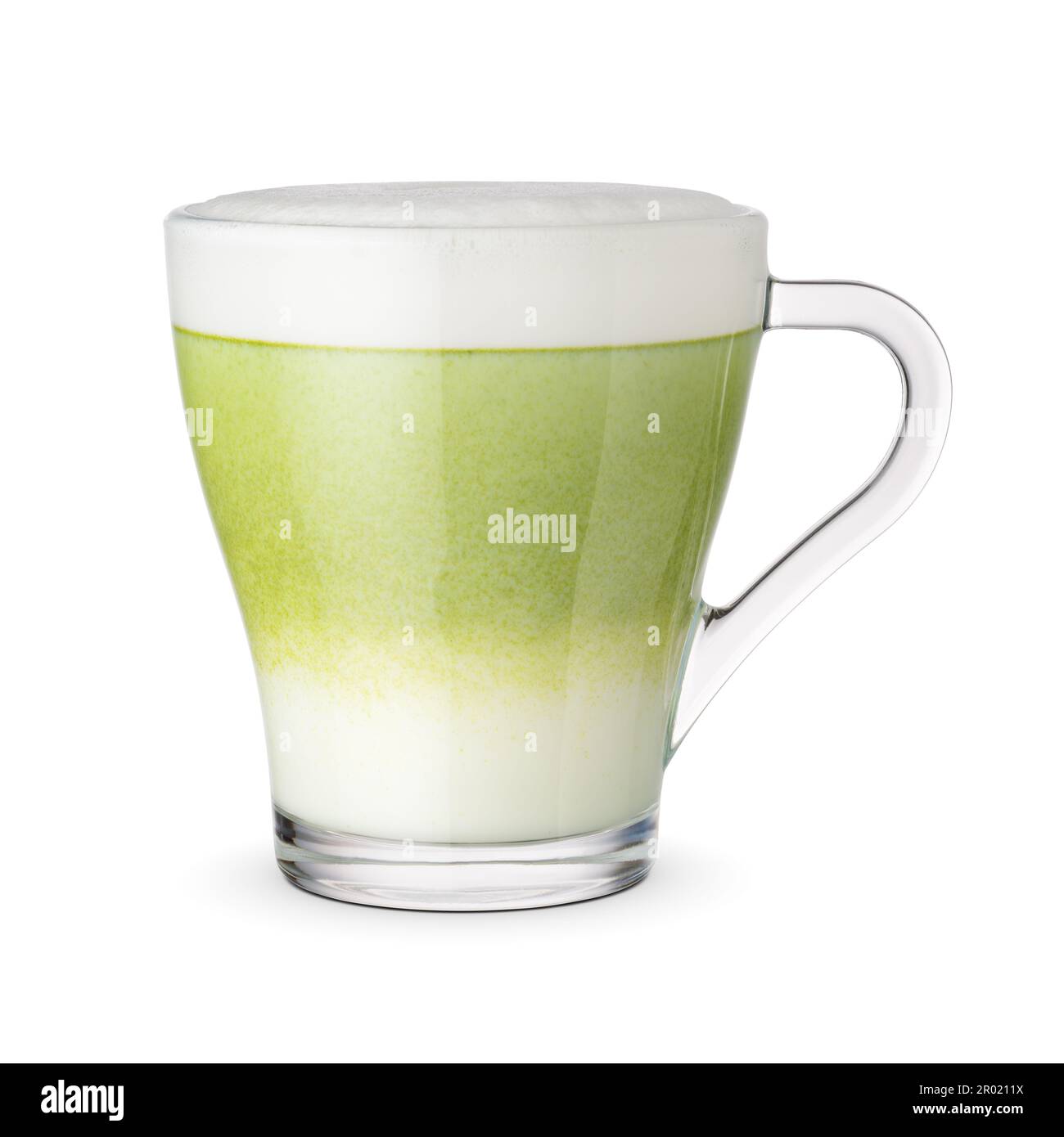Matcha latte green tea in the glass mug isolated on white background ...