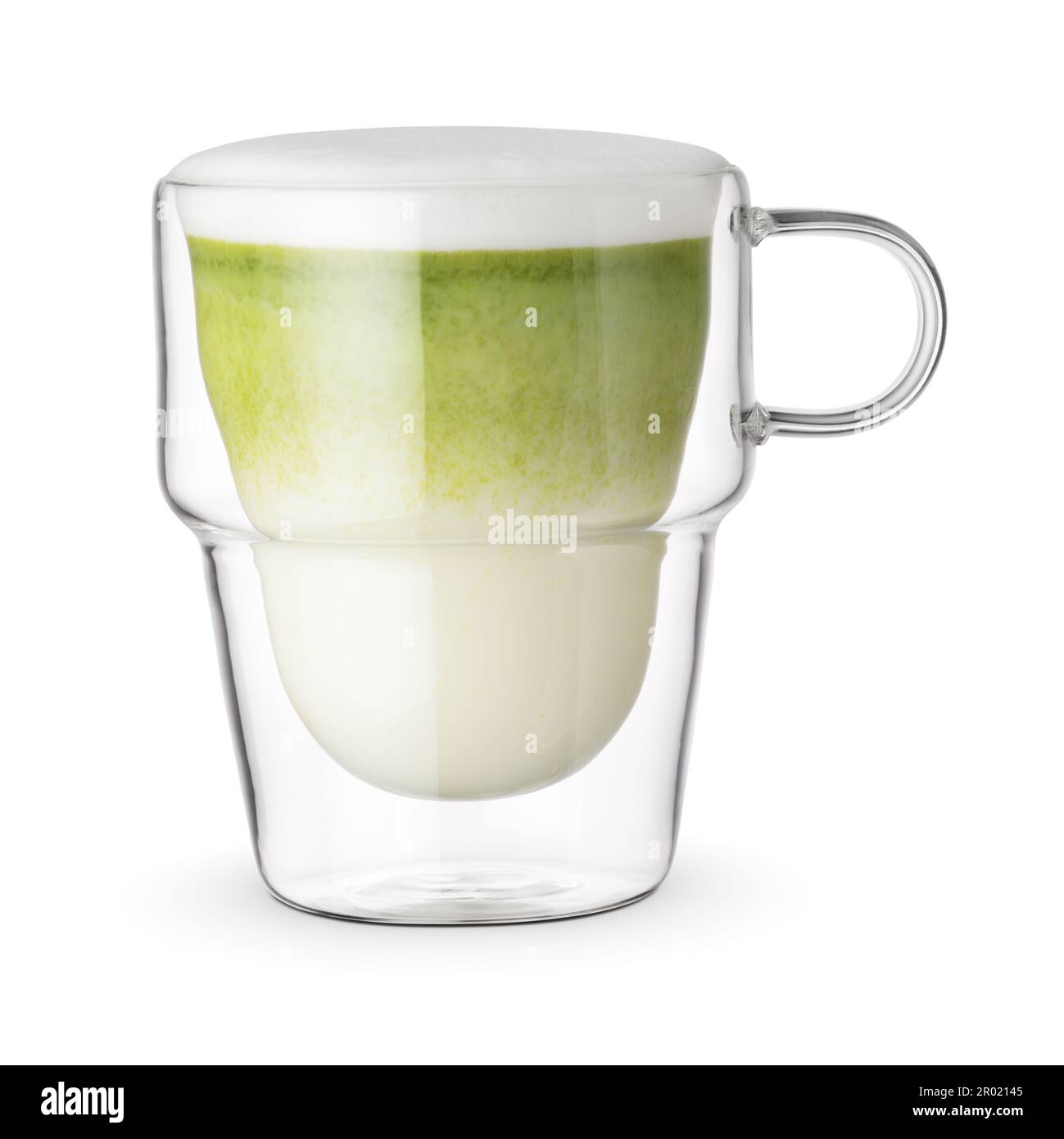 Matcha latte green tea in the glass mug isolated on white background ...