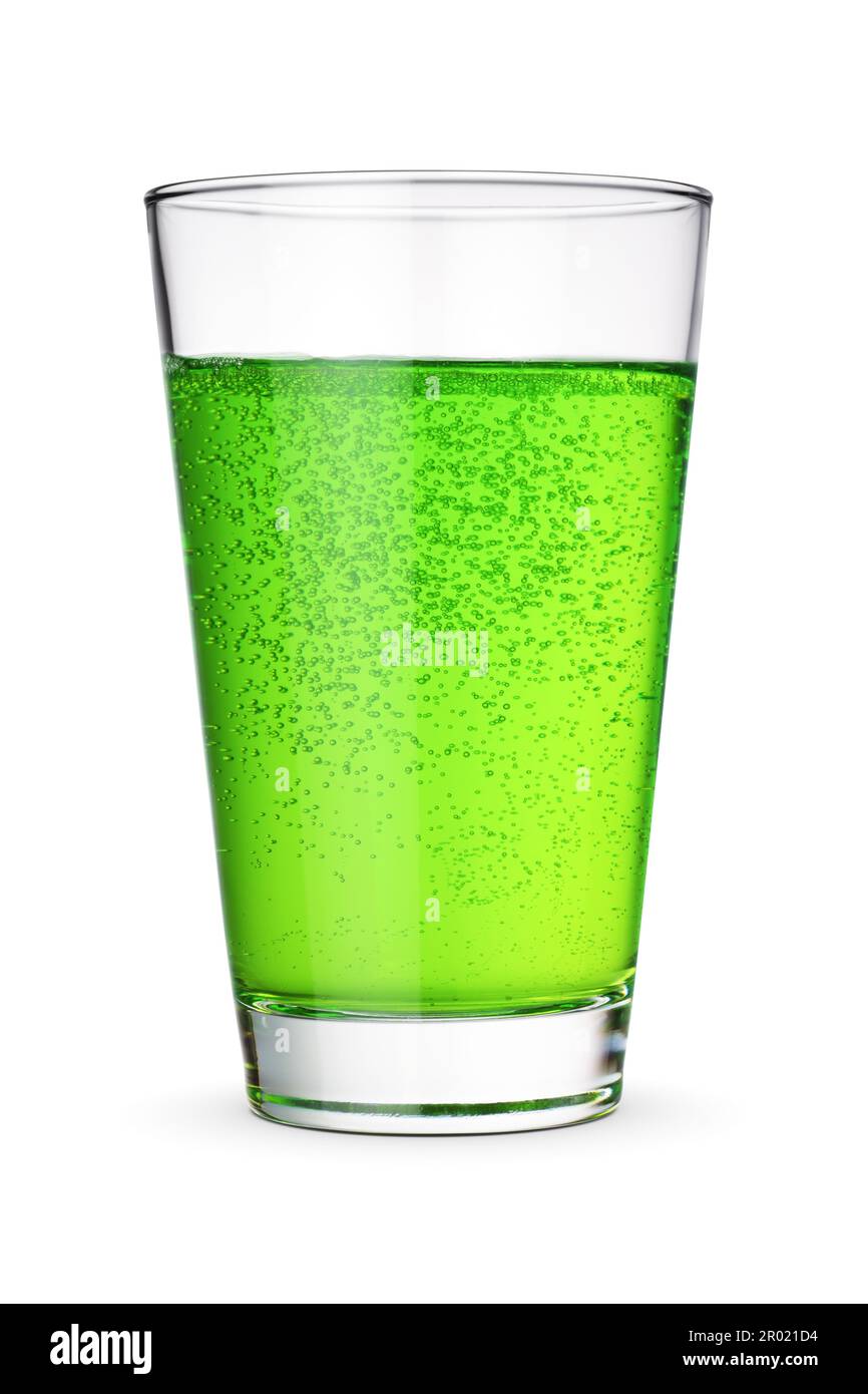 Glass of green carbonated soda drink isolated on white background Stock Photo - Alamy