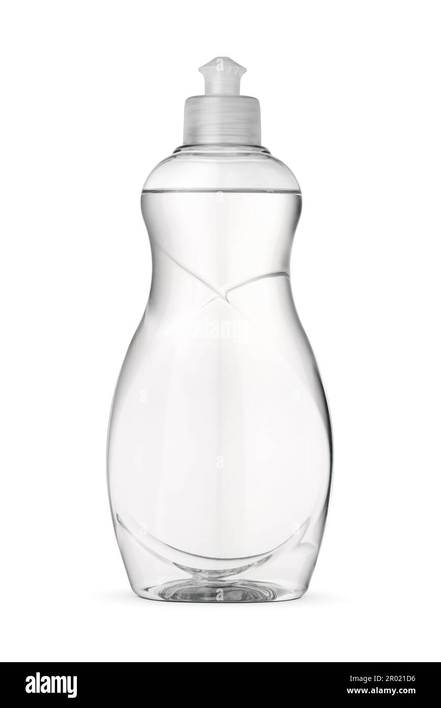Dishwashing liquid detergent in transparent plastic bottle isolated on ...