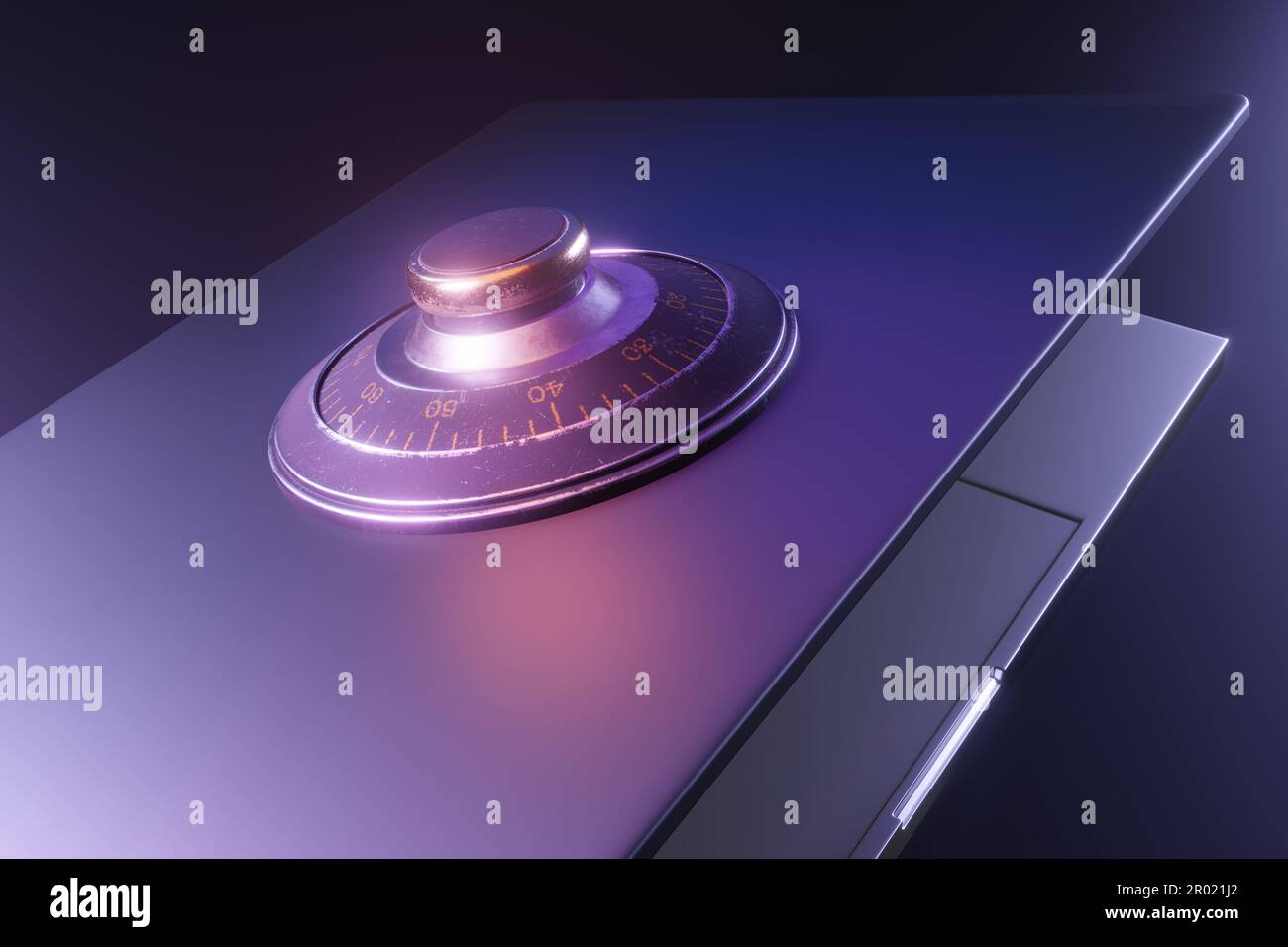 Vault dial attached to a silver laptop. Illustration of the concept of ...