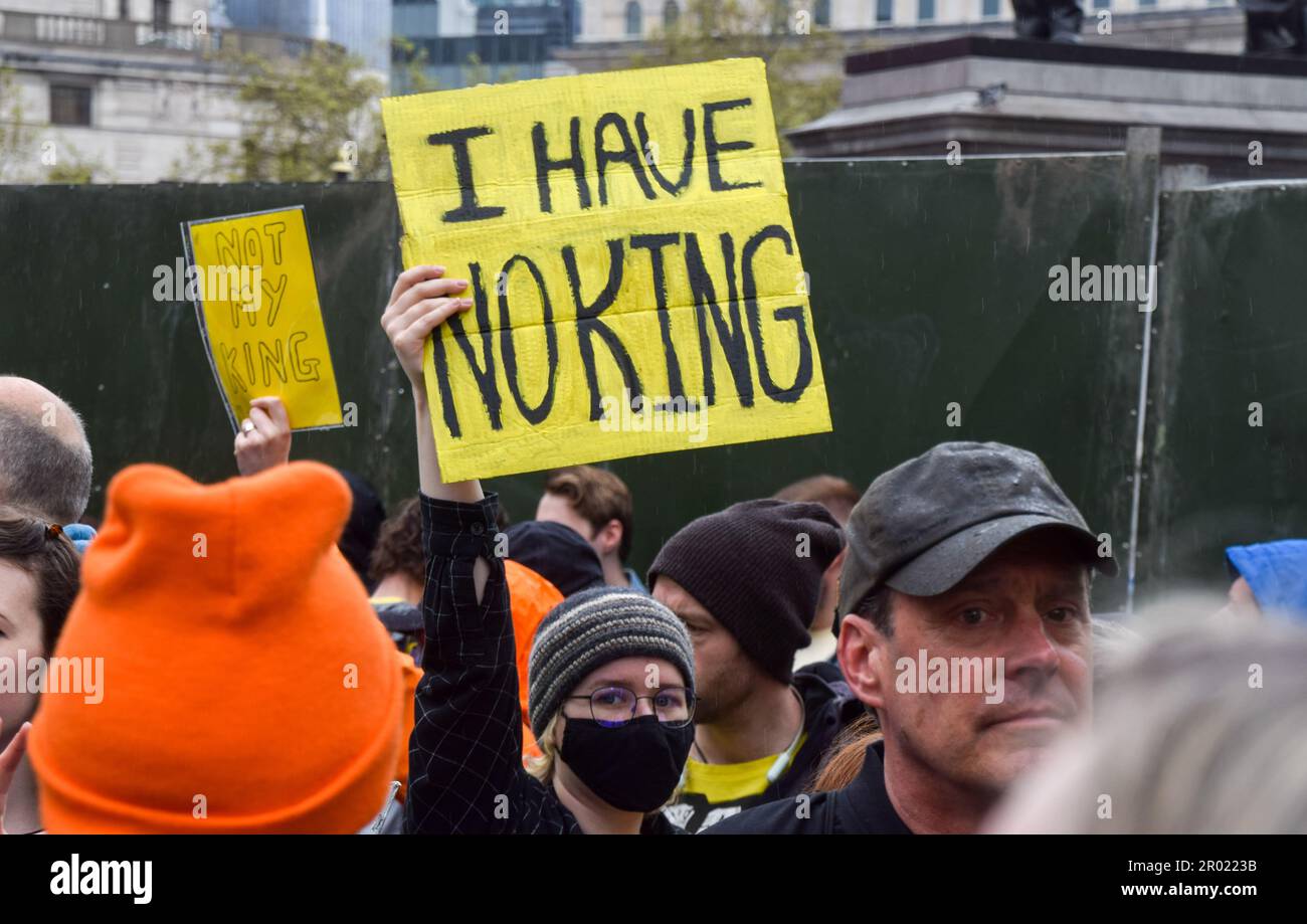 London, England, UK. 6th May, 2023. Anti-monarchists stage a protest in ...