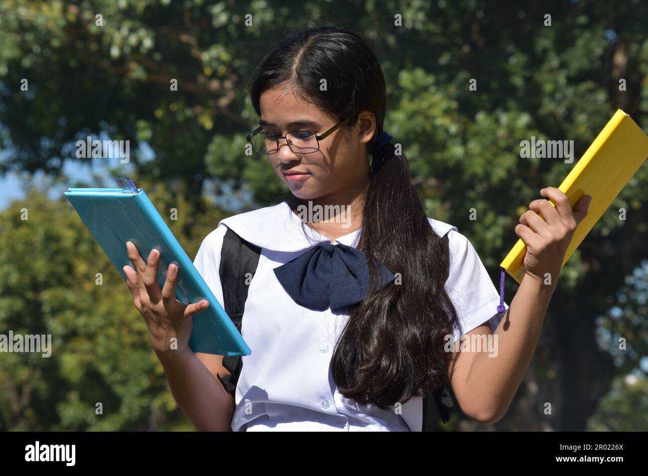 Intelligent Female Student And Confusion Wearing Glasses Stock Photo ...