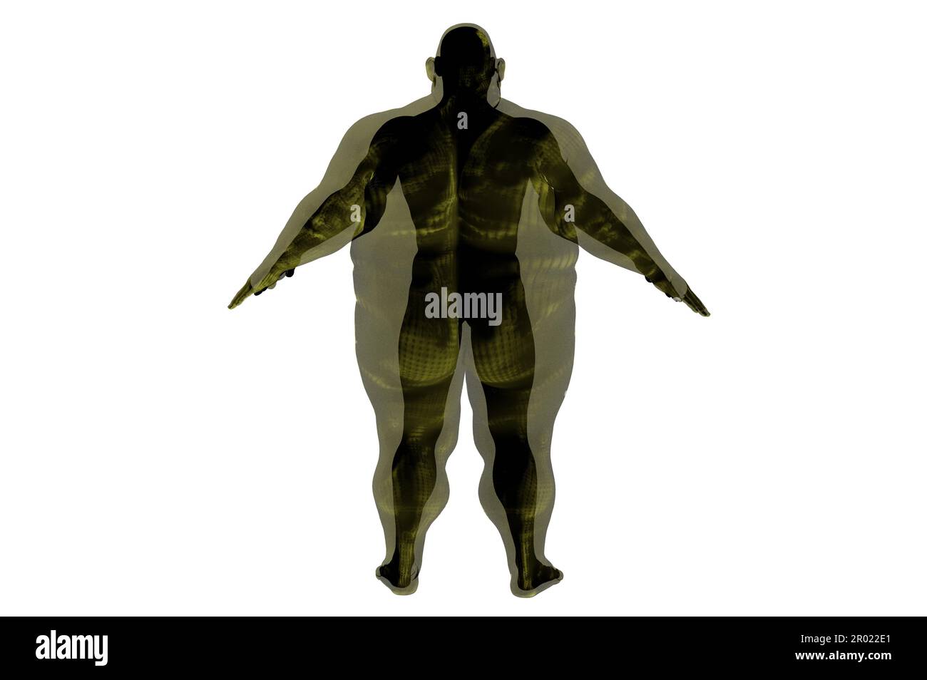 3D render. Athletic man inside an obese body on a white background ...