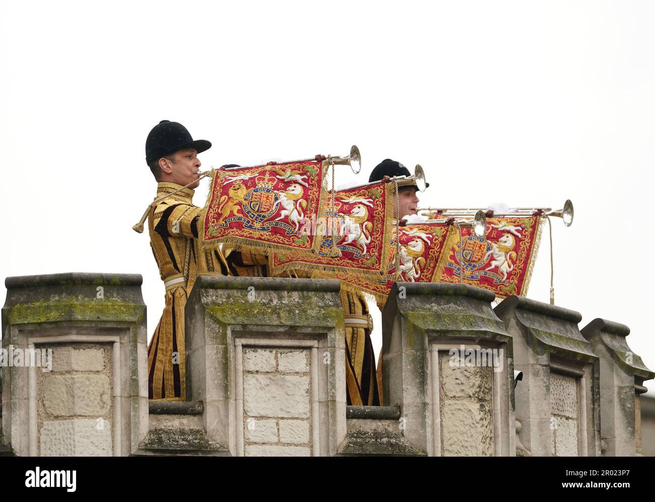 State Trumpeters sound a Royal Salute following the coronation ceremony ...