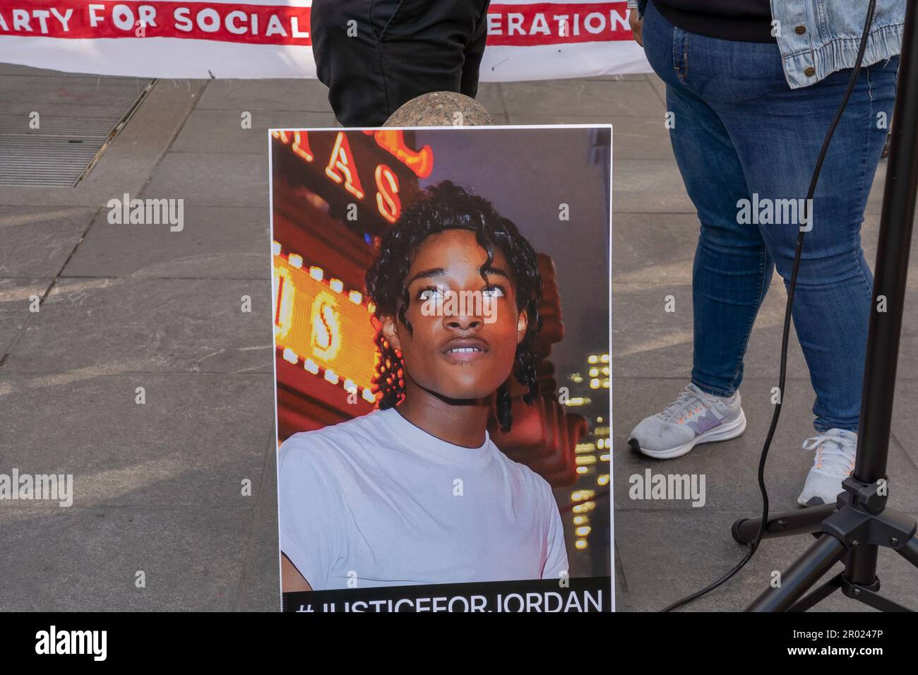 A picture of Jordan Neely seen as protesters gather at a "Justice for ...