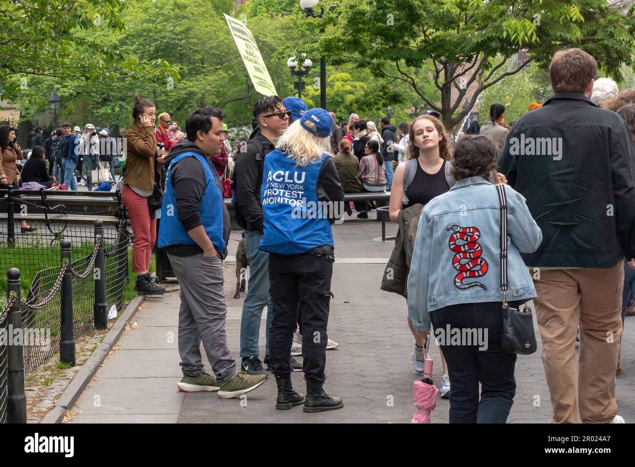 ACLU volunteers talk with protester at a "Justice for Jordan Neely ...