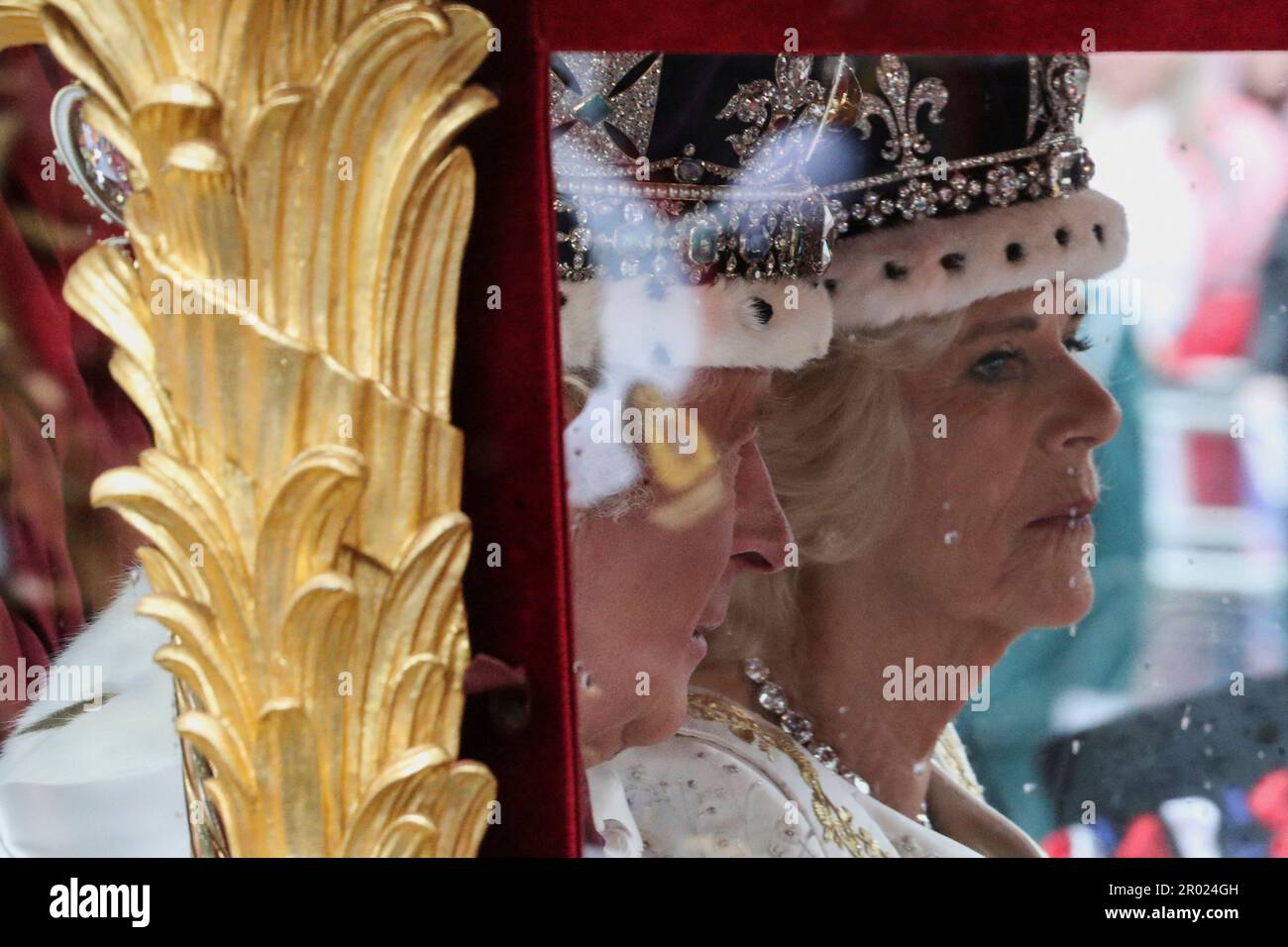 King Charles III and Queen Camilla travel in the Gold State Coach ...