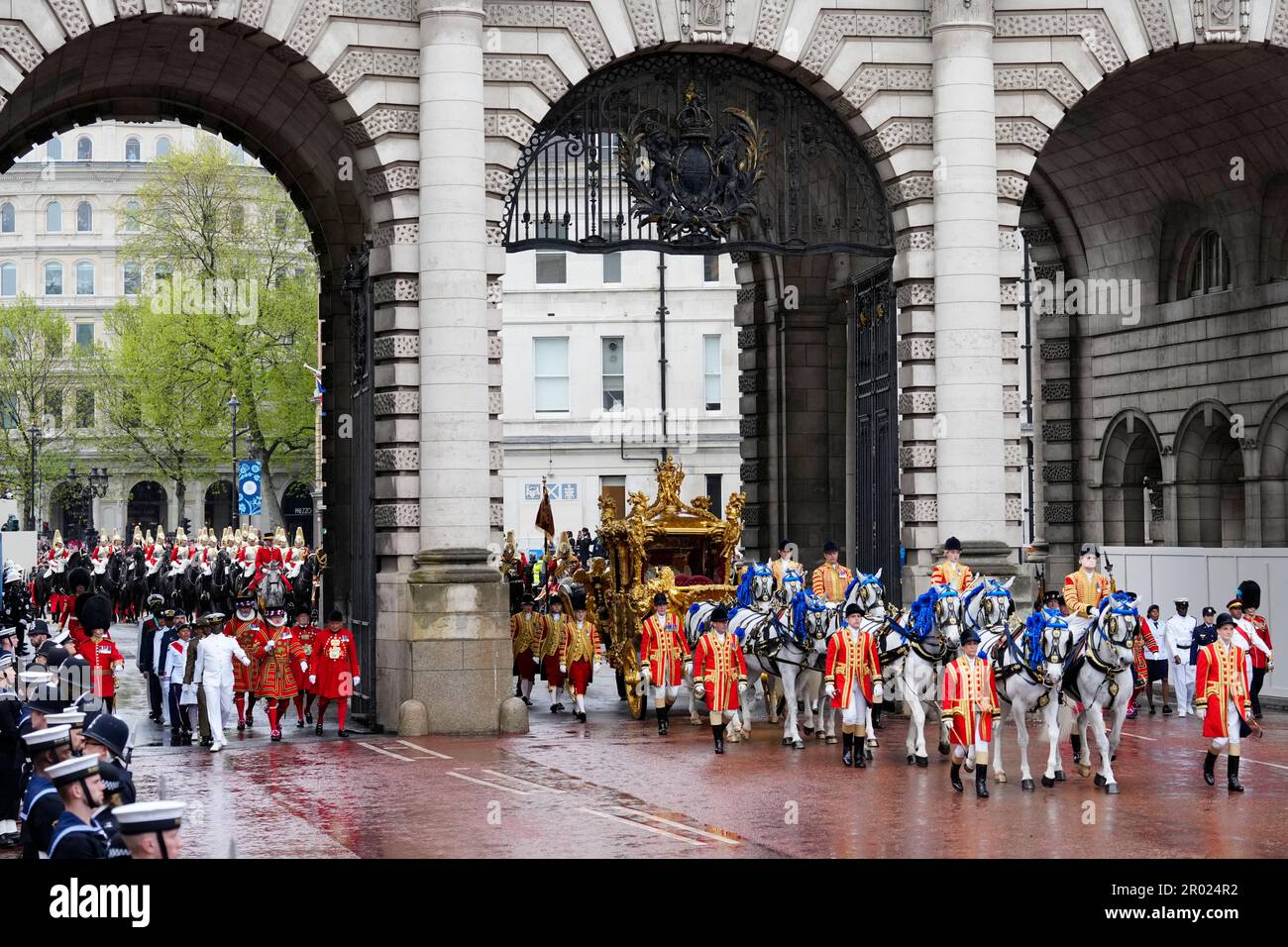 Britain's King Charles III and Queen Camilla pass through Admiralty ...