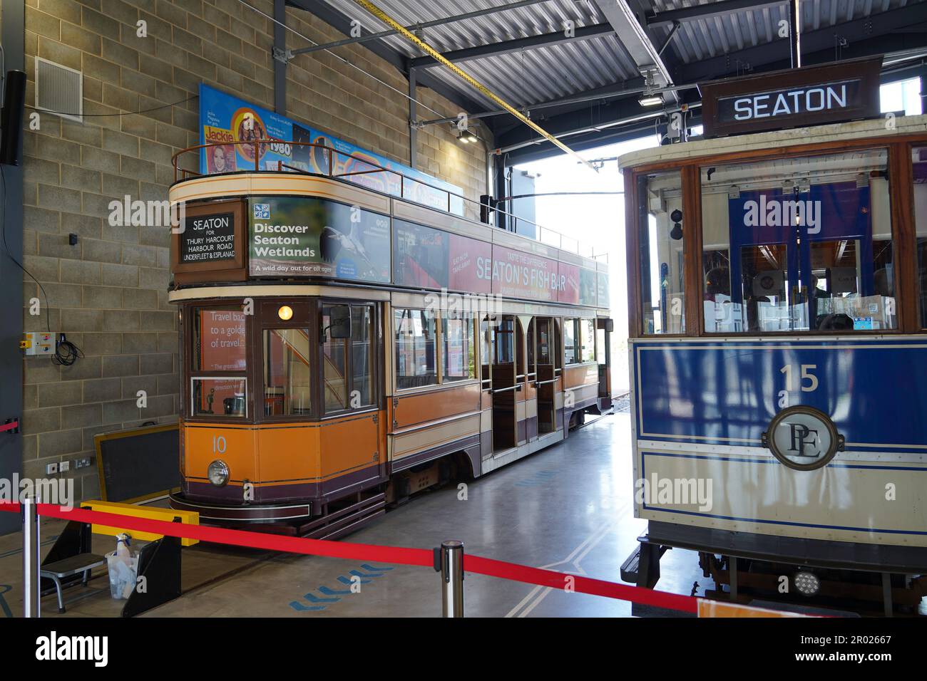 Seaton, UK - April 2022: The Seaton Tramway is a vintage narrow gauge ...