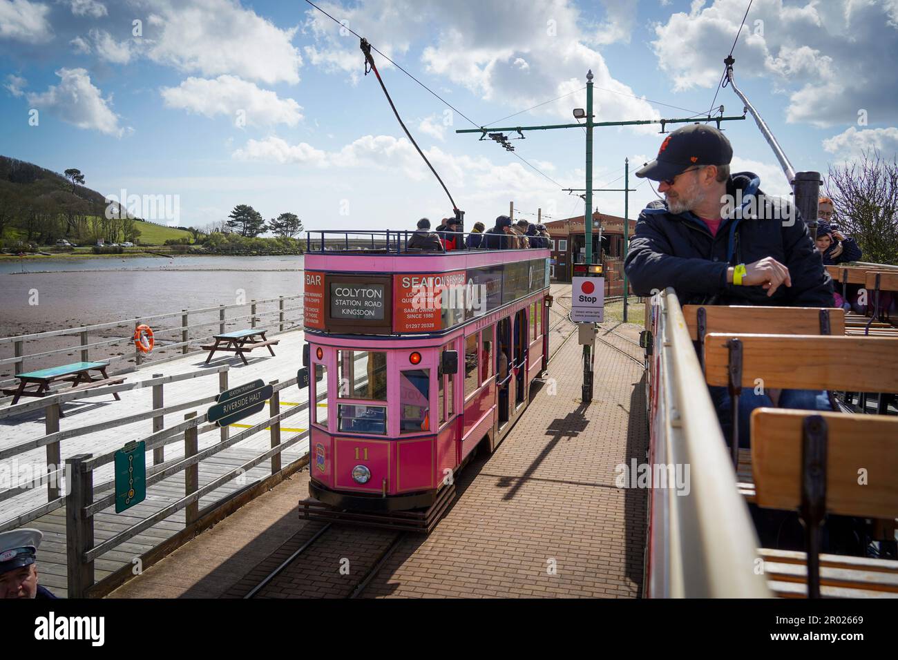 Seaton, UK - April 2022: The Seaton Tramway is a vintage narrow gauge ...