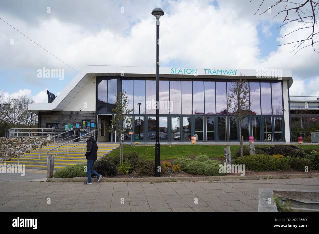 Seaton, UK - April 2022: The Seaton Tramway is a vintage narrow gauge ...