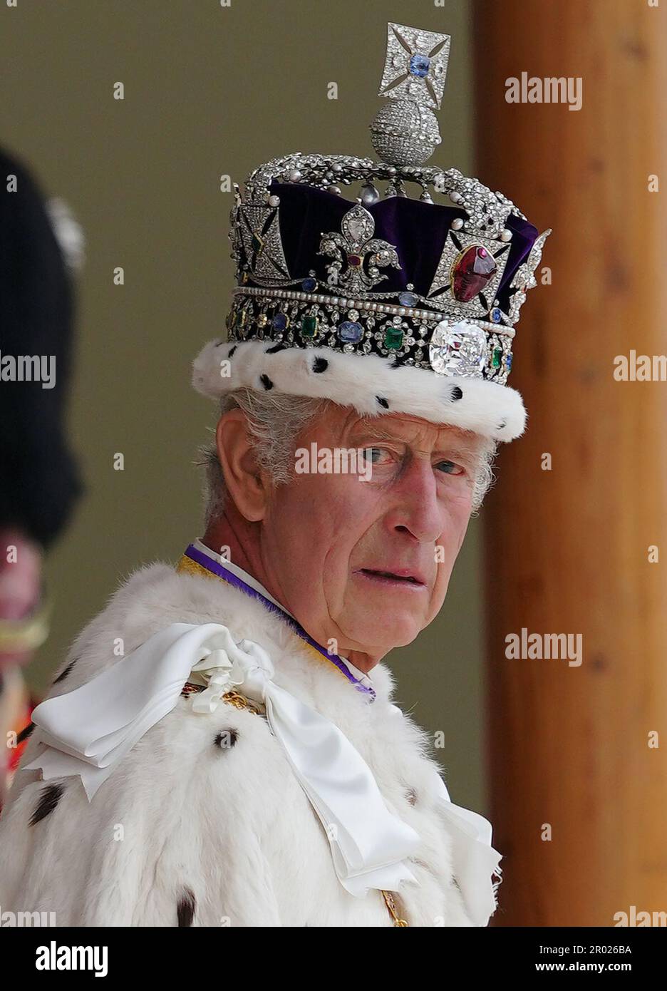 King Charles III arrives to receive a royal salute from members of the ...
