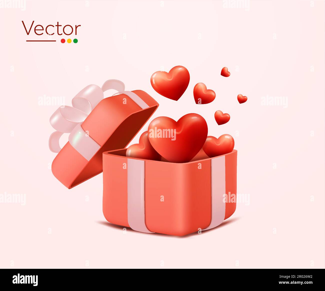 3d opened gift box with floating hearts inside flying out, isolated on ...