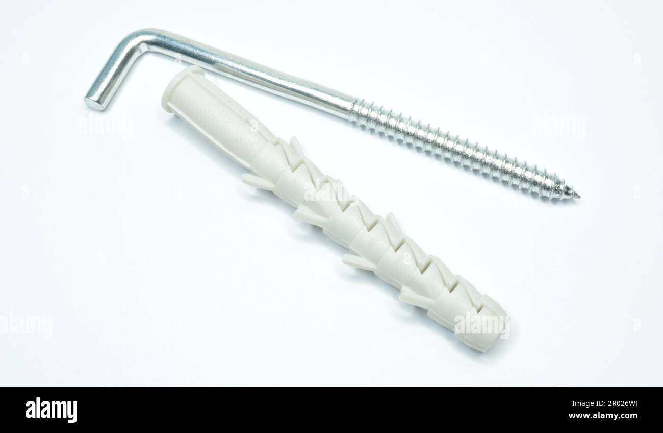 Screw and Wall plug - anchor or Rawlplug on white background Stock ...