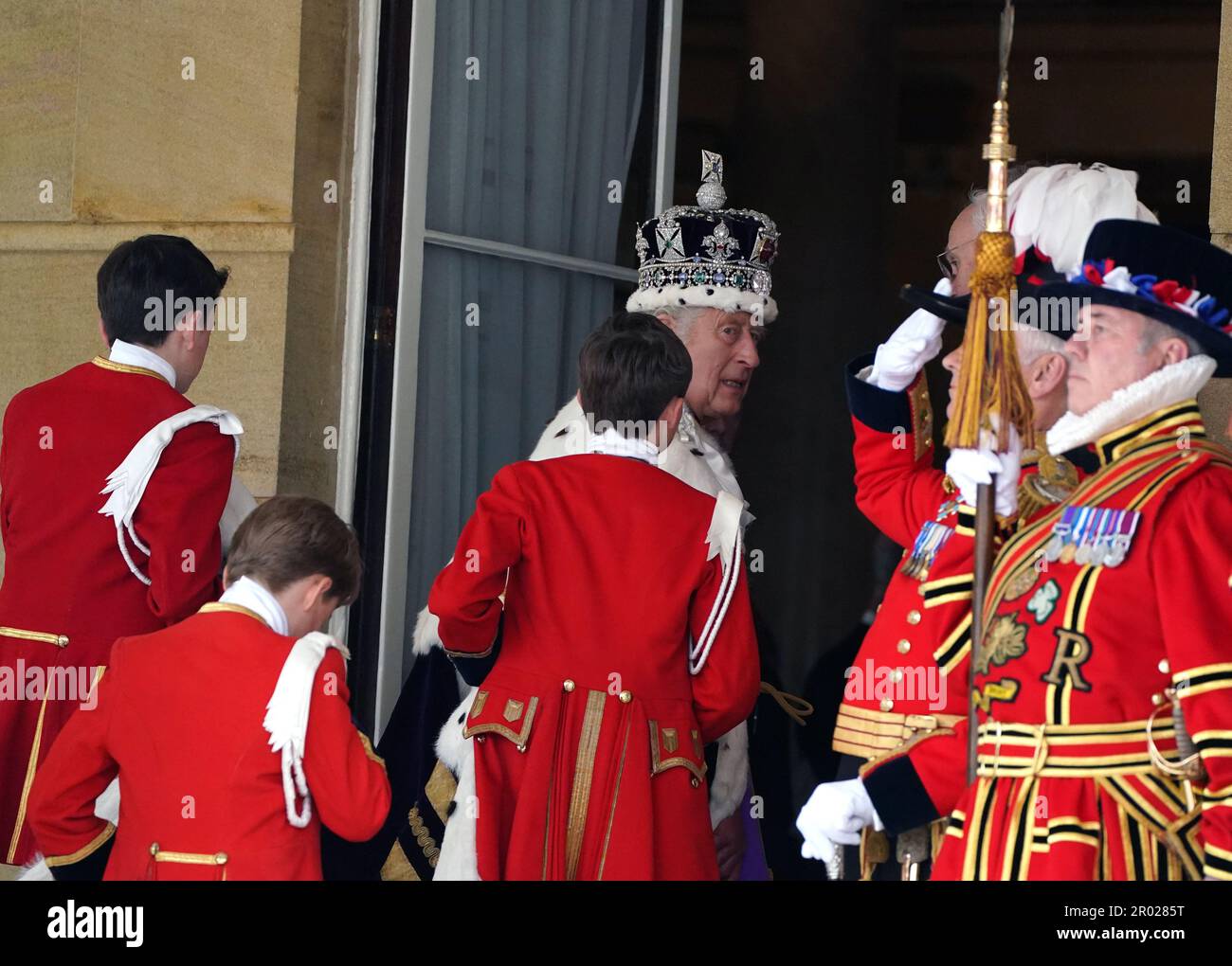 King Charles III following a royal salute from members of the military ...