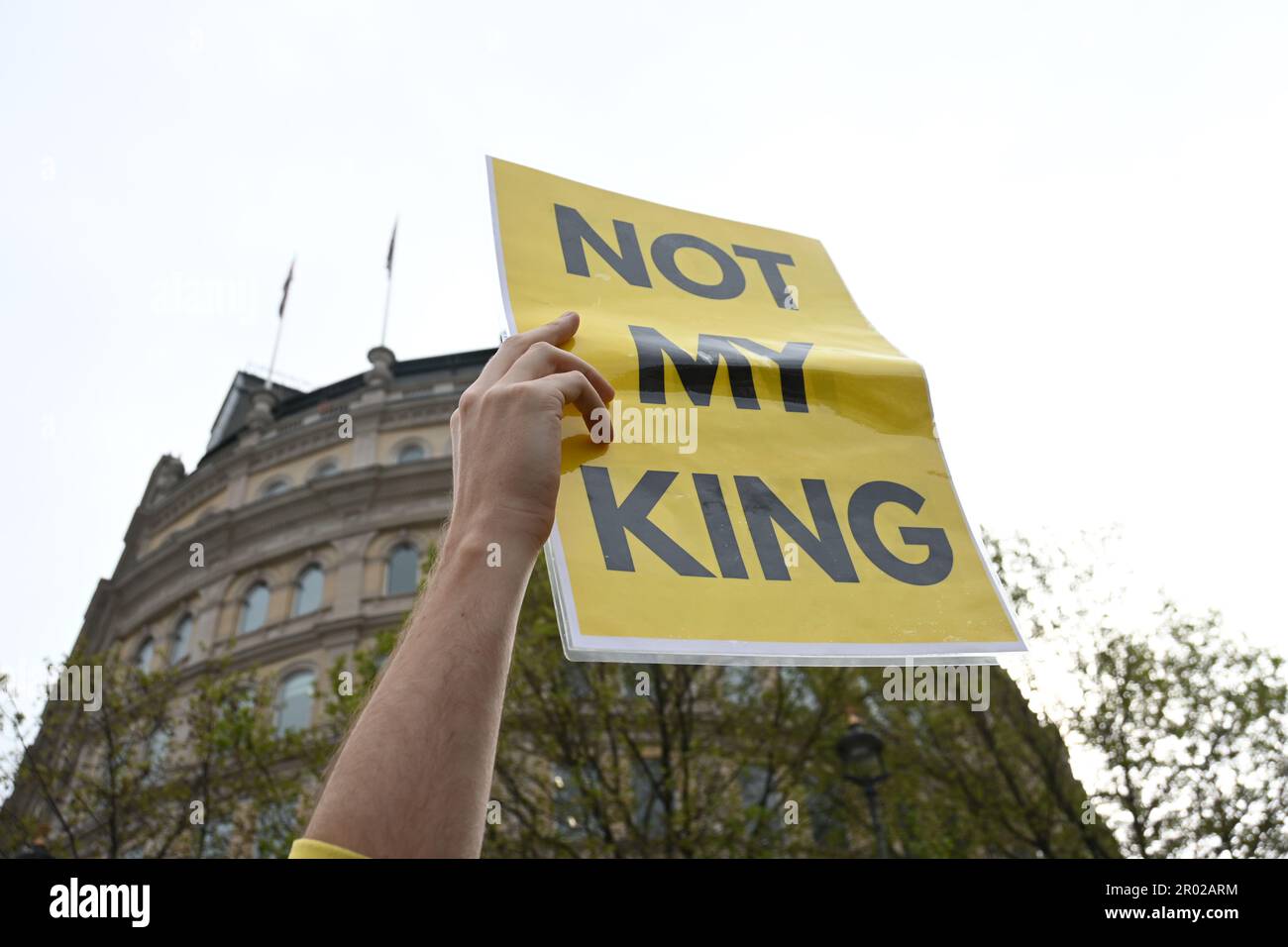 Trafalgar square, May 6, 2023, London, UK. Anti-monarchists yell 'Not ...