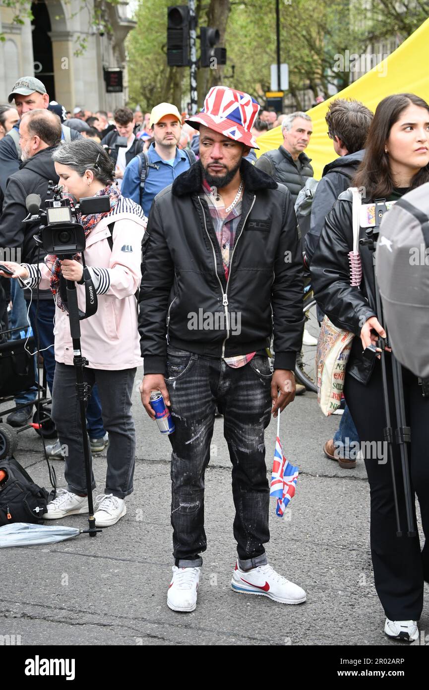 Trafalgar square, May 6, 2023, London, UK. Anti-monarchists yell 'Not ...