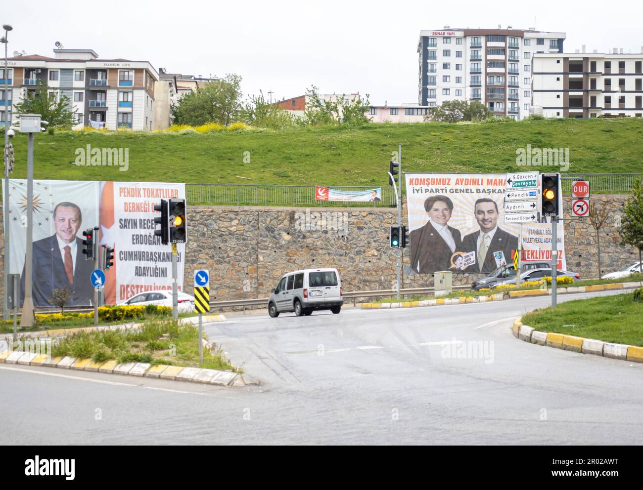 Erdogan poster and İYİ political party presidential campaign poster at ...